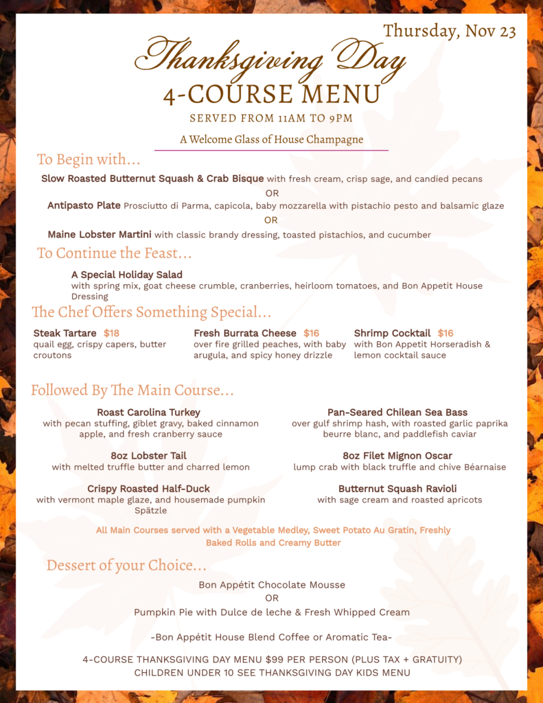 Thanksgiving 4-Course Menu - Bon Appetit