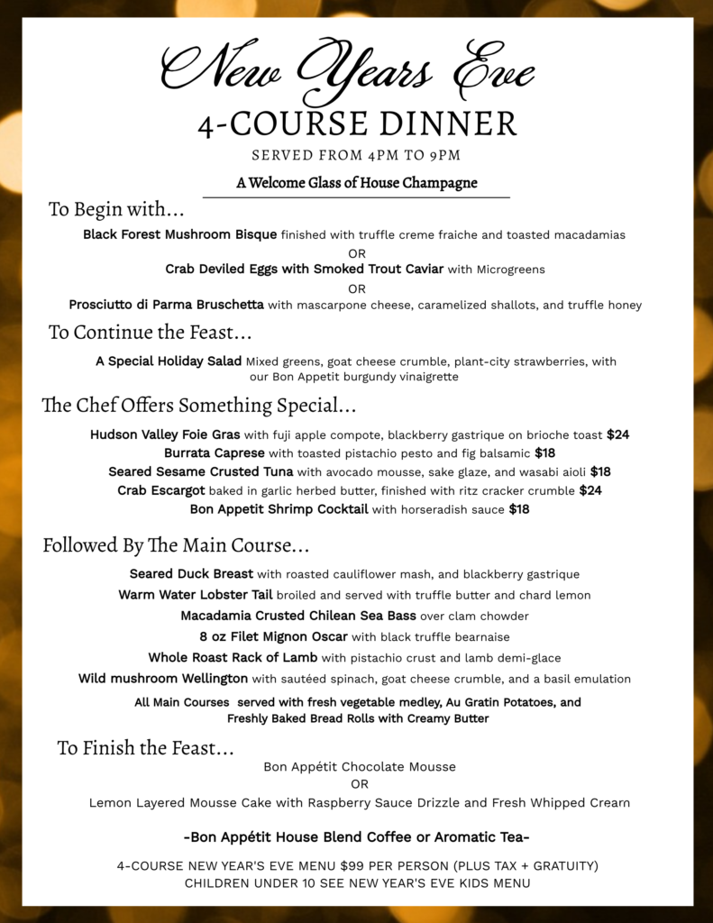 New Year's Eve 4-Course Menu - Bon Appetit