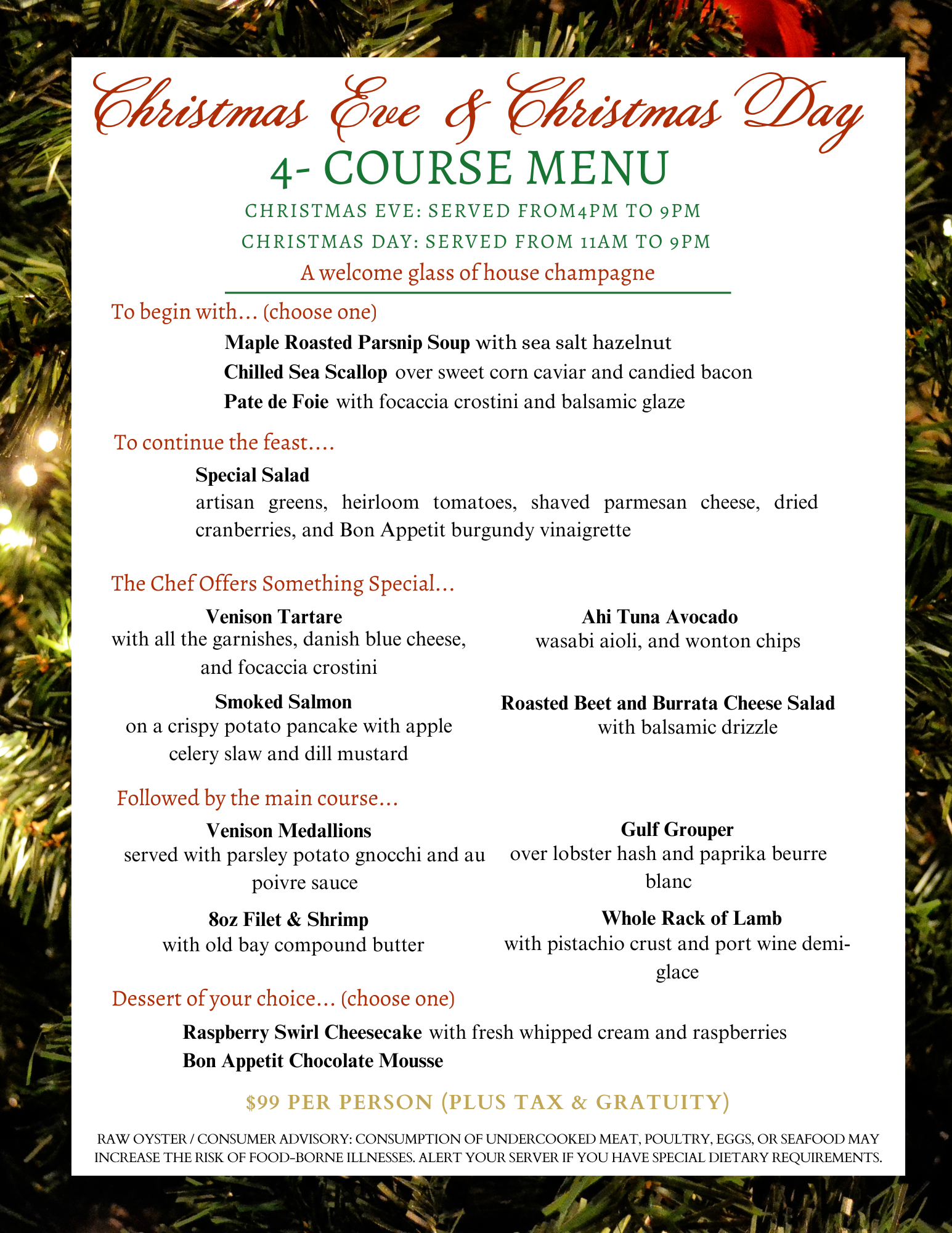 Christmas Eve & Day 4-Course Menu - Bon Appetit