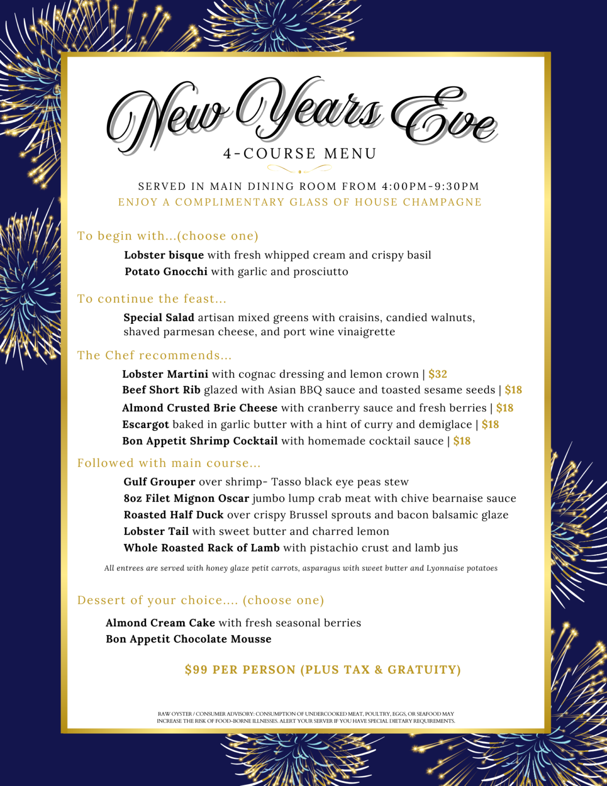 New Year's Eve 4-Course Menu - Bon Appetit